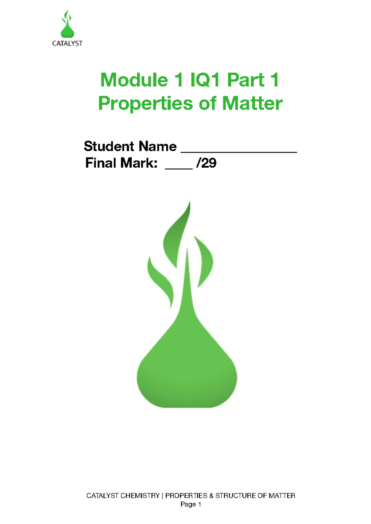 Module 1 IQ1 Part 1 Homework: Properties of Matter Analysis - Studocu
