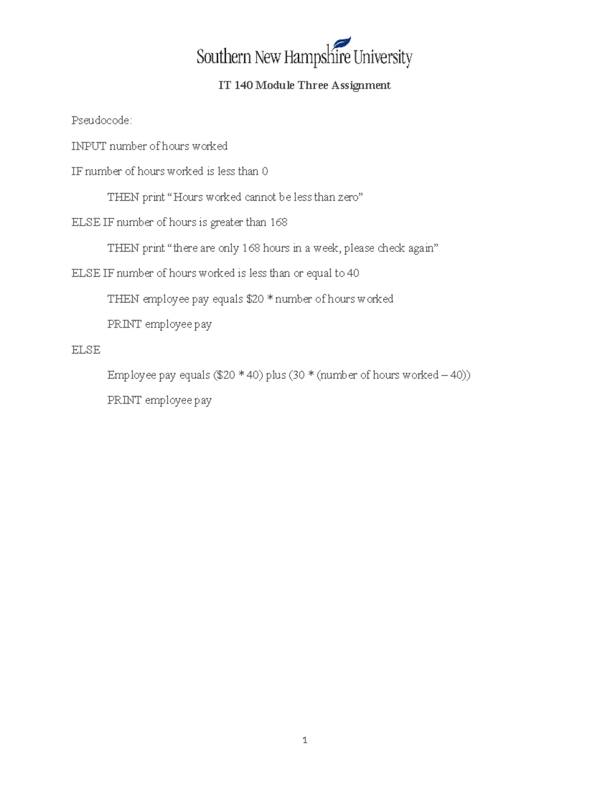 IT 140 Module 3 Assignment: Pseudocode for Employee Pay Calculation ...