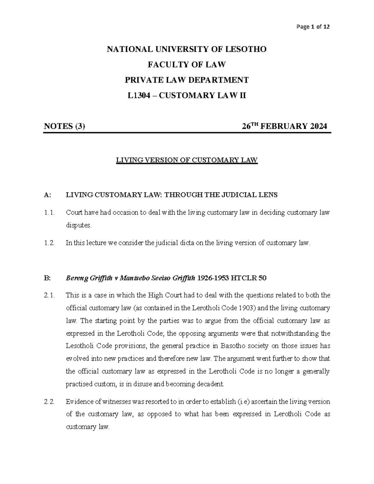 NUL L1304 Customary Law II Notes - Understanding Judicial Dicta - Studocu