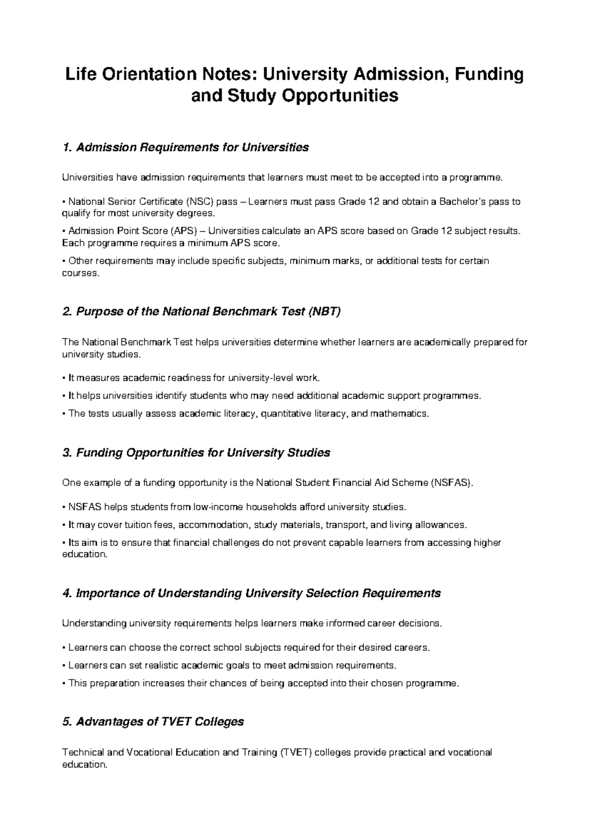 University Admission LO Notes: Requirements, Funding & Opportunities ...