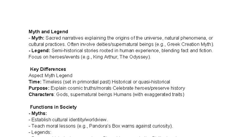Myth and Legend: Understanding Cultural Narratives and Epics (ENG 101 ...