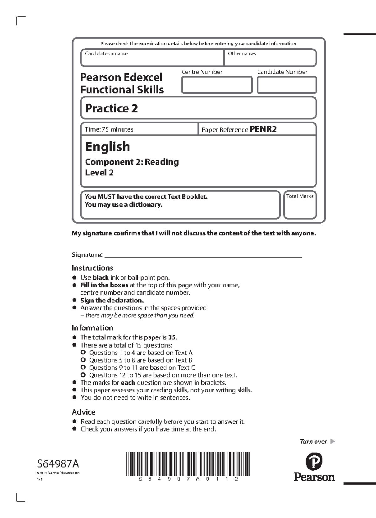 Pearson Edexcel Functional Skills English Level 2 Reading Practice ...