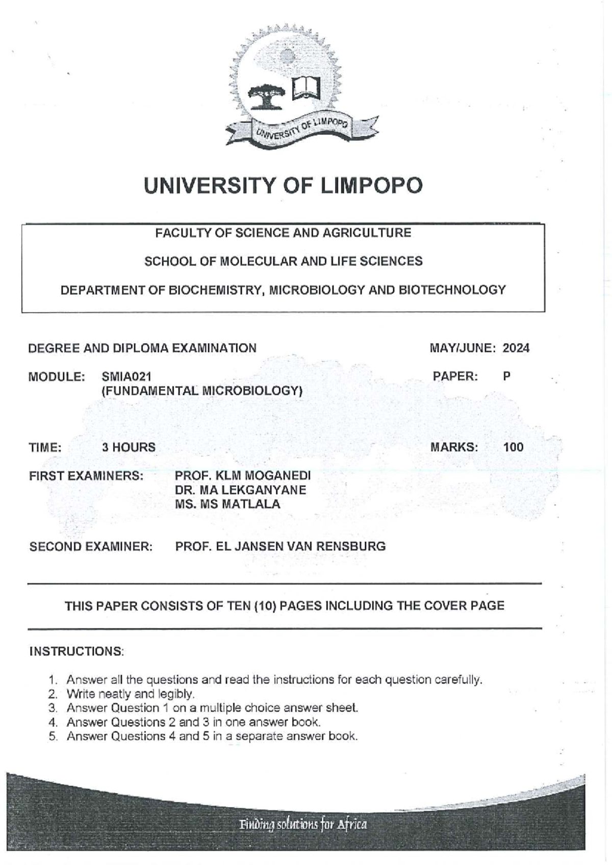 SMIA021 FINAL EXAMINATION 2024 - FUNDAMENTAL MICROBIOLOGY - Studocu