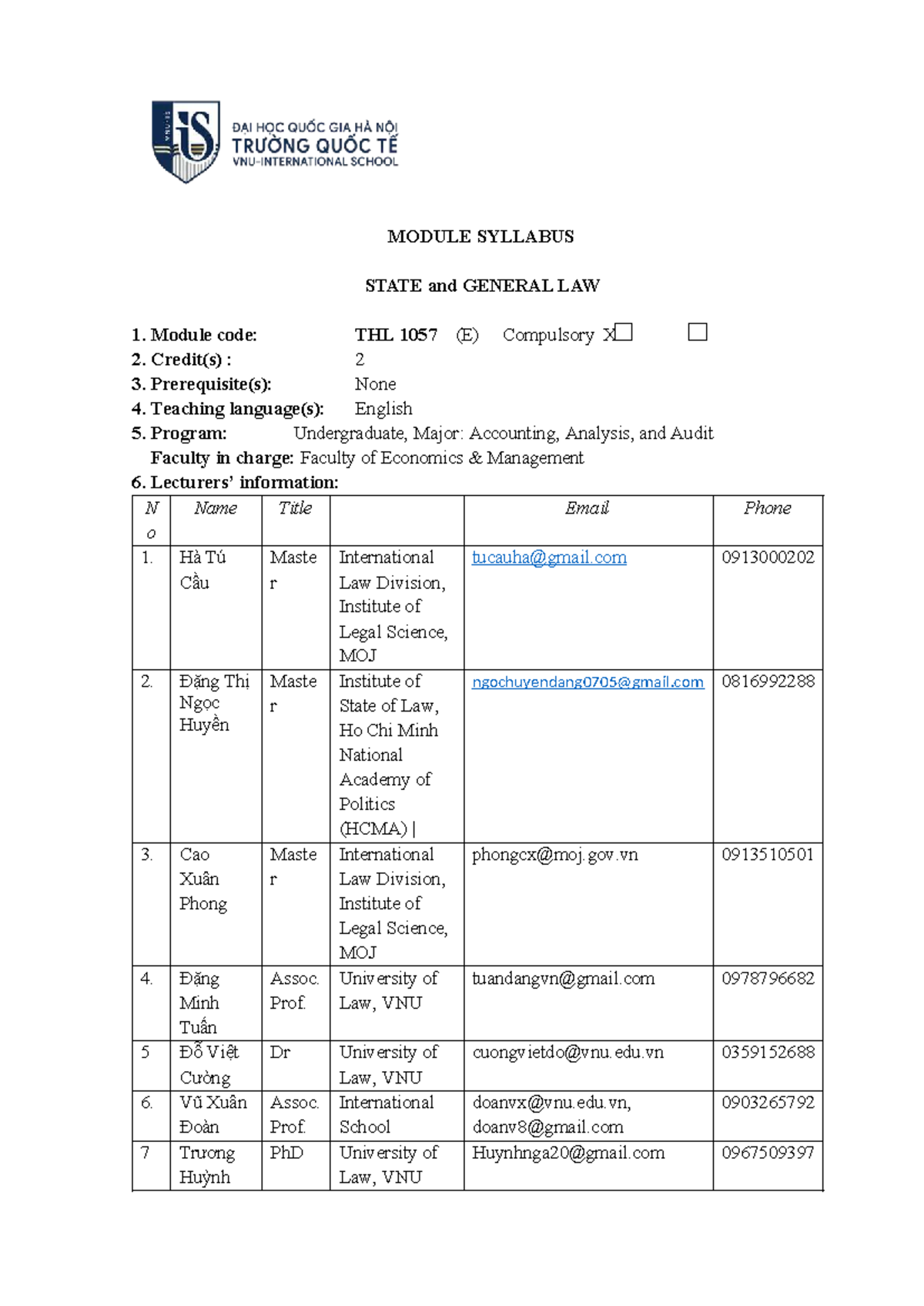 Syllabus for THL 1057: State and General Law Overview - Studocu