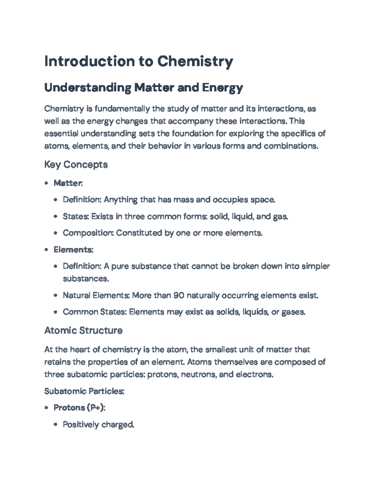 Intro to Chemistry: Matter, Energy, and Atomic Structure - Introduction ...