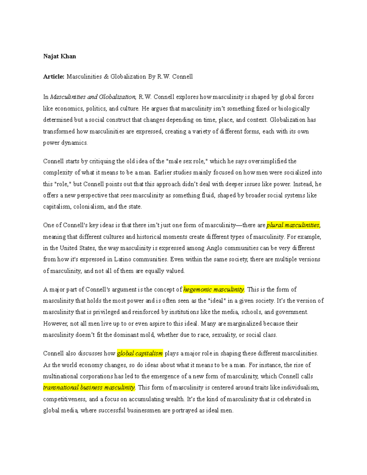 SOC Article Presentation: Masculinities & Globalization by R. Connell ...