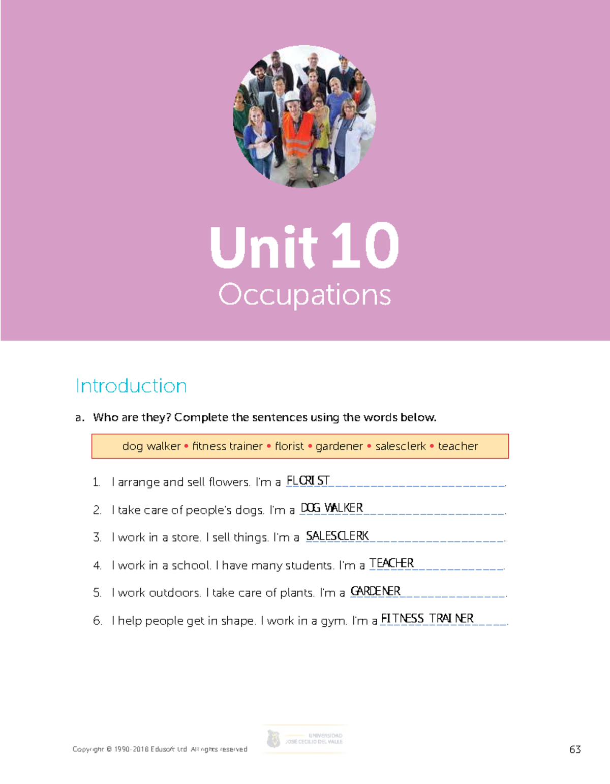 Basic 1 Workbook: Unit 10 - Occupations and Summer Jobs Activities ...