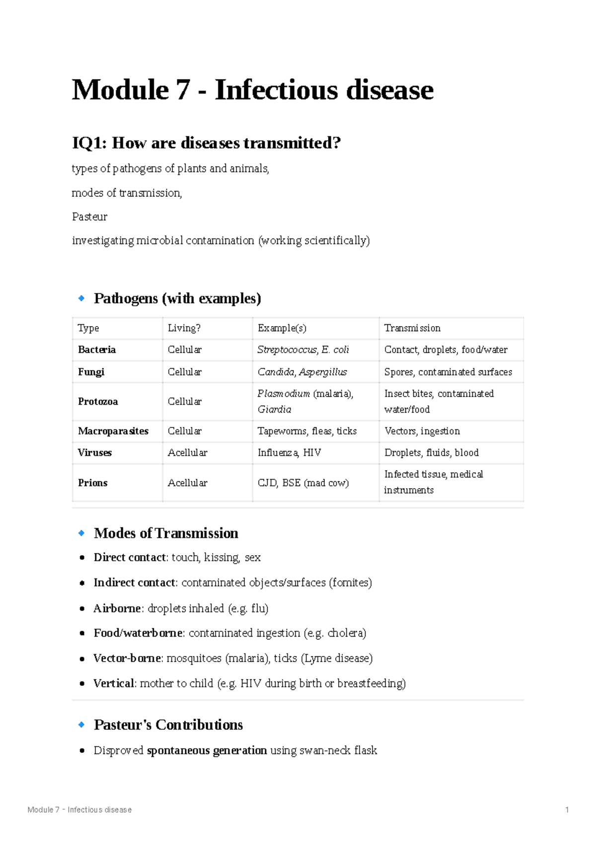 Mod 7 Bio: Infectious Disease Overview and Immune Response - Studocu