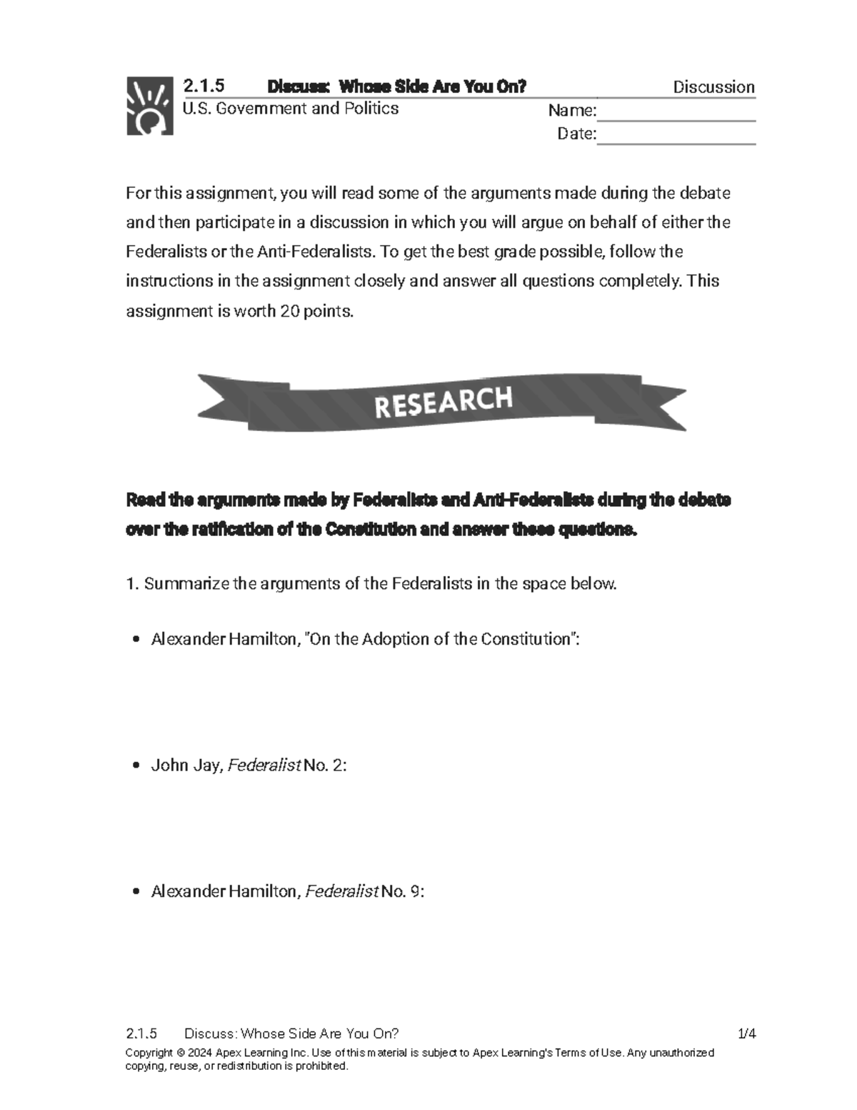 2.1.5 Discuss - Whose Side Are You On (Discussion) - Discuss: Whose ...