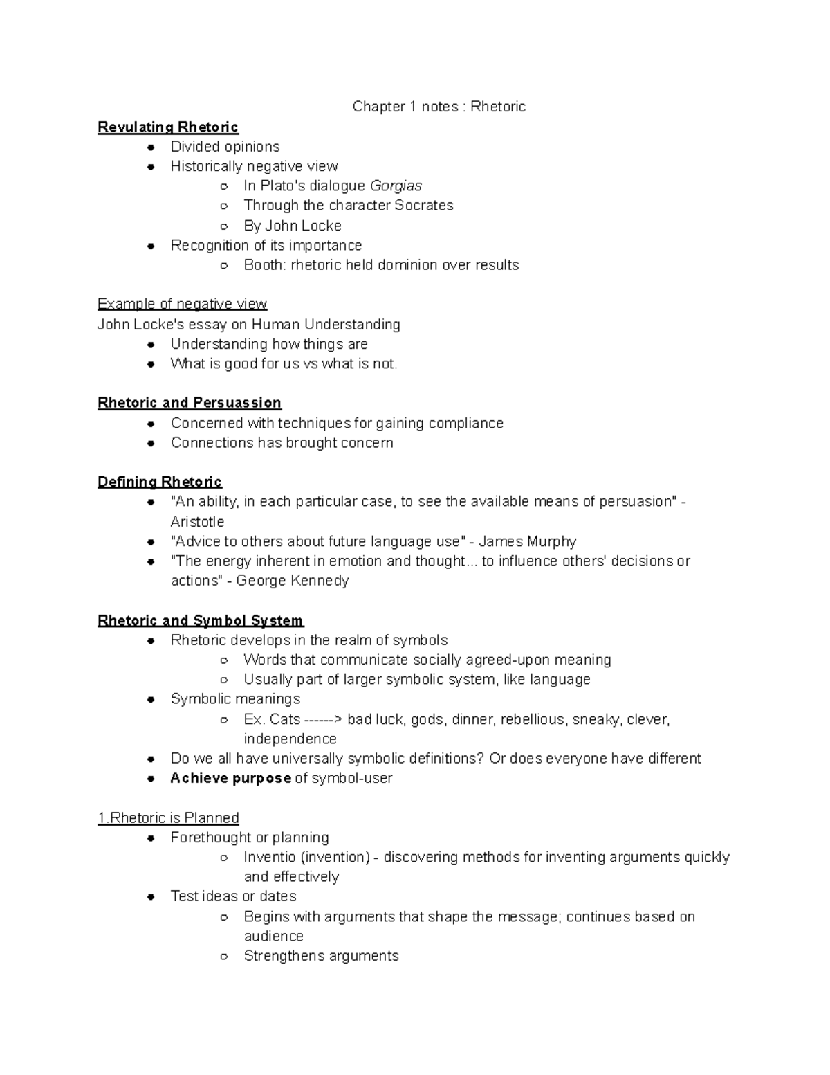 Chapter 1 Notes: Understanding Rhetoric and Its Significance - Studocu