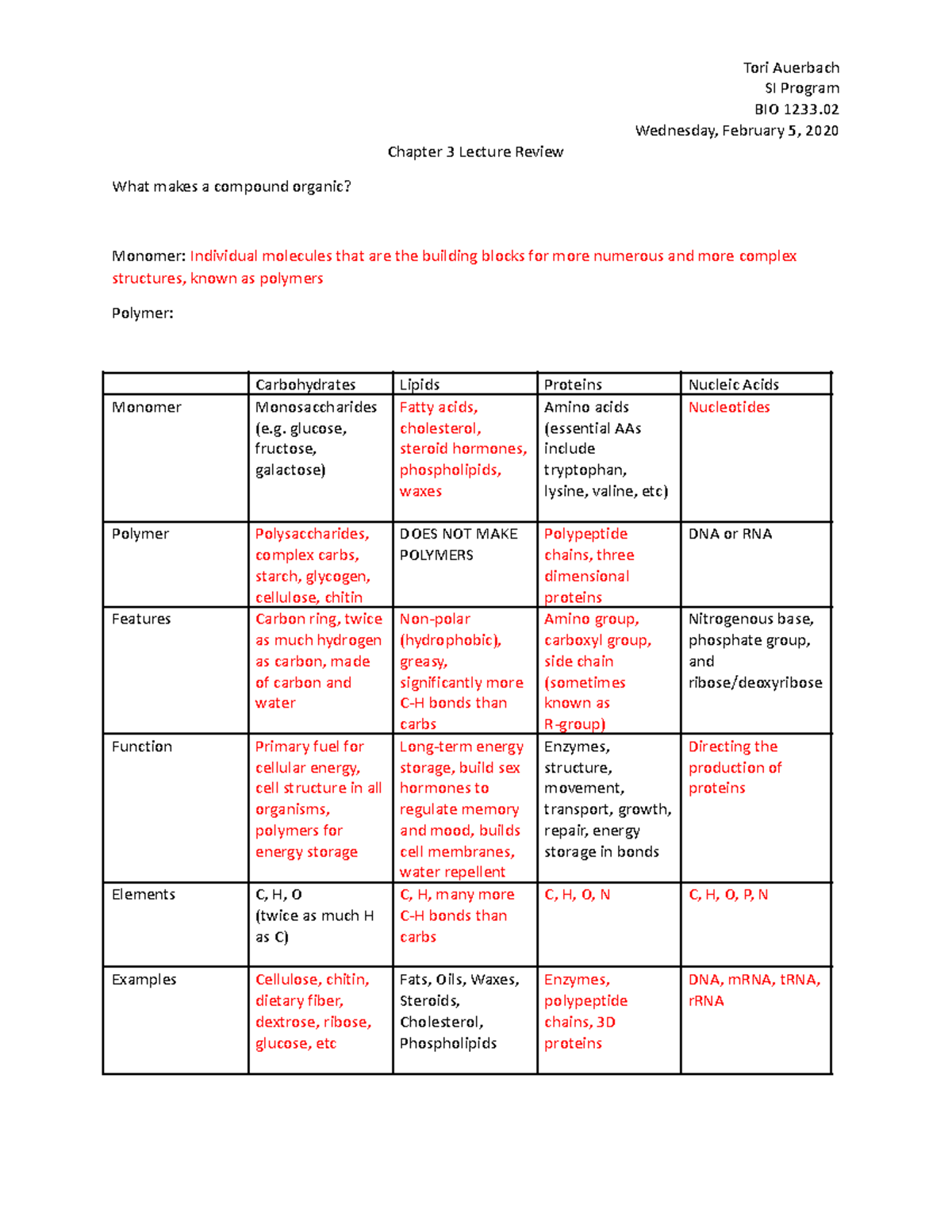 BIO 1233 Chapter 3 Review Answers and Key Concepts - Studocu
