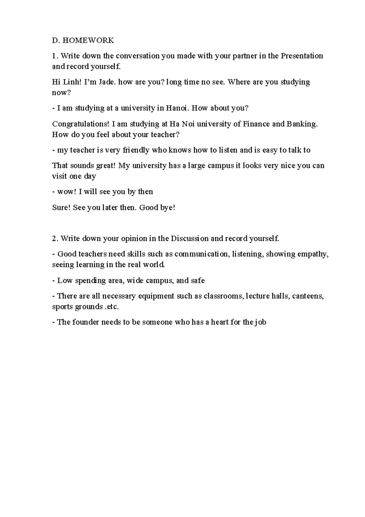 Homework - Presentation Conversation & Discussion Reflection - Studocu