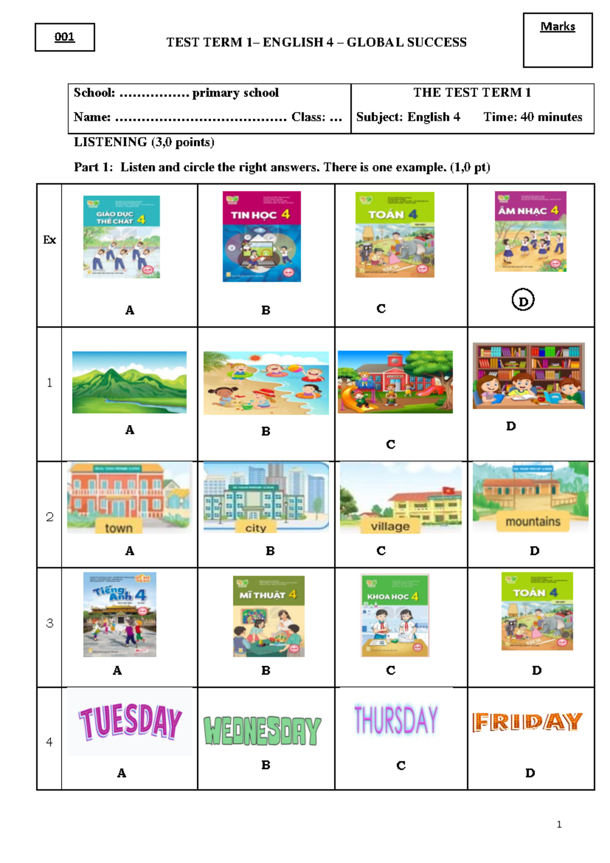DE THI CUOI HK1 - LỚP 4 GLOBAL SUCCESS ENGLISH TEST - Studocu