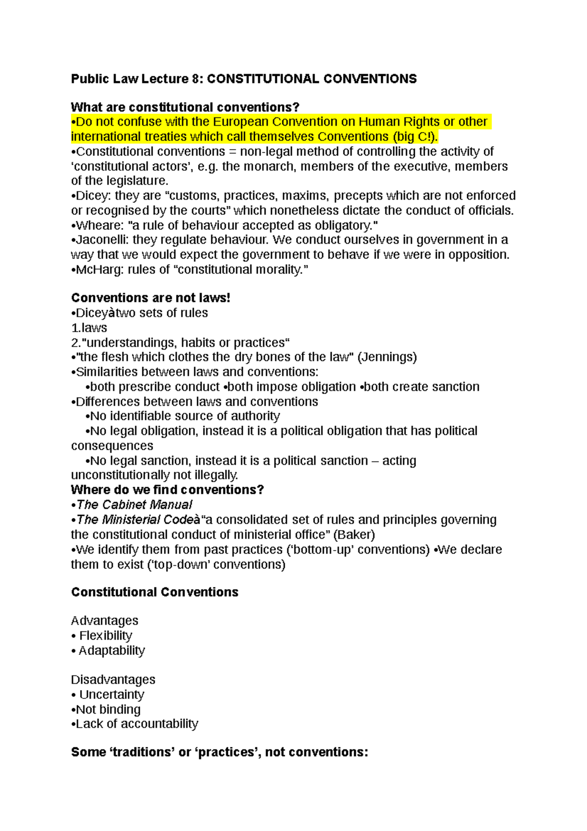 Lecture 8: Understanding Constitutional Conventions in Public Law - Studocu