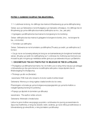 [Solved] Refer to Leapeetswe khama 2 O lemoga maikaelelo a mmoki ka ...