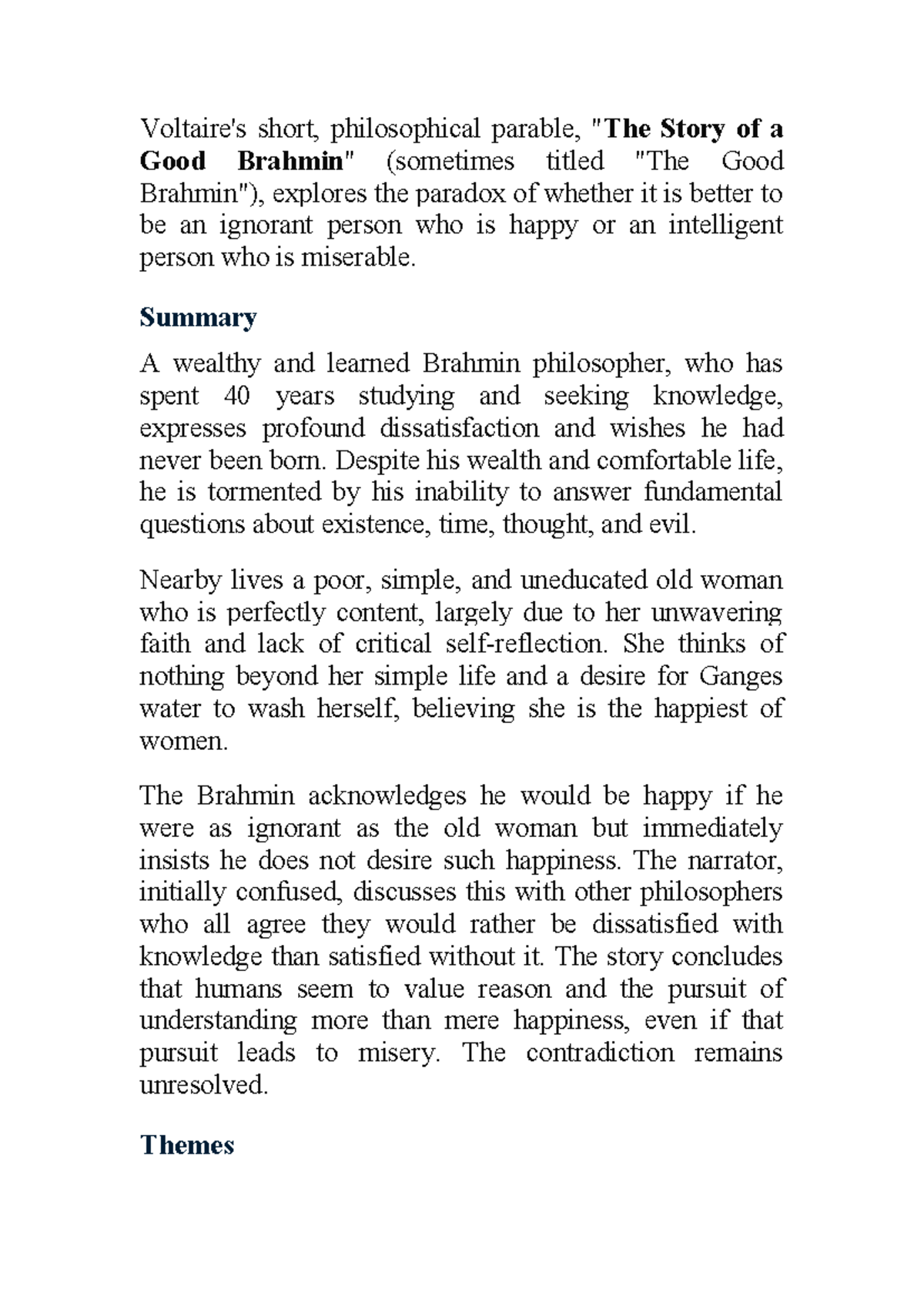 Philosophical Parable: The Pursuit of Knowledge vs. Happiness - Studocu