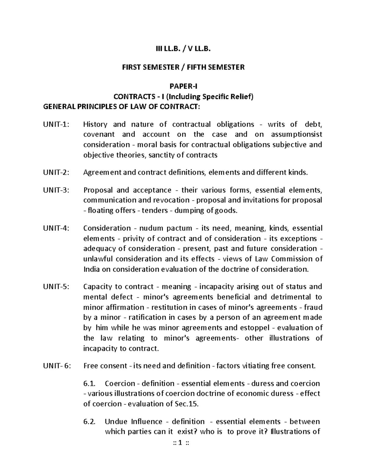 1st semester - Need course material for 1st semister - III LL. / V LL. FIRST SEMESTER / FIFTH ...