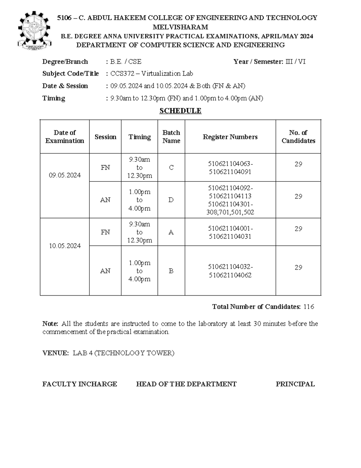 CCS372 – Virtualization Lab Exam Schedule for April/May 2024 - Studocu