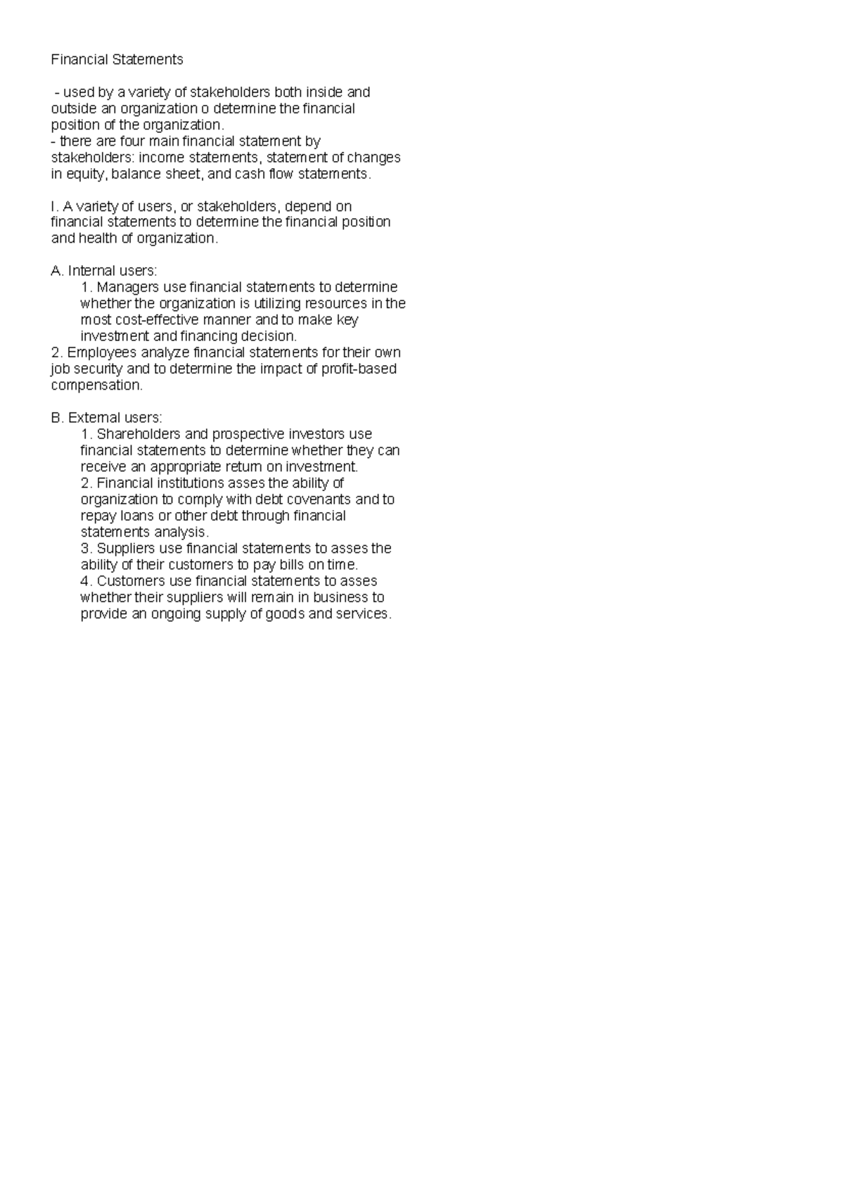 Financial Statements - Key Stakeholders and Their Uses - Studocu