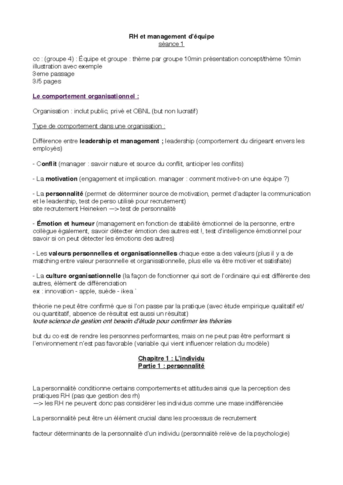 Management des RH - Cours 1 Introduction à la GRH I- Introduction Ce ...