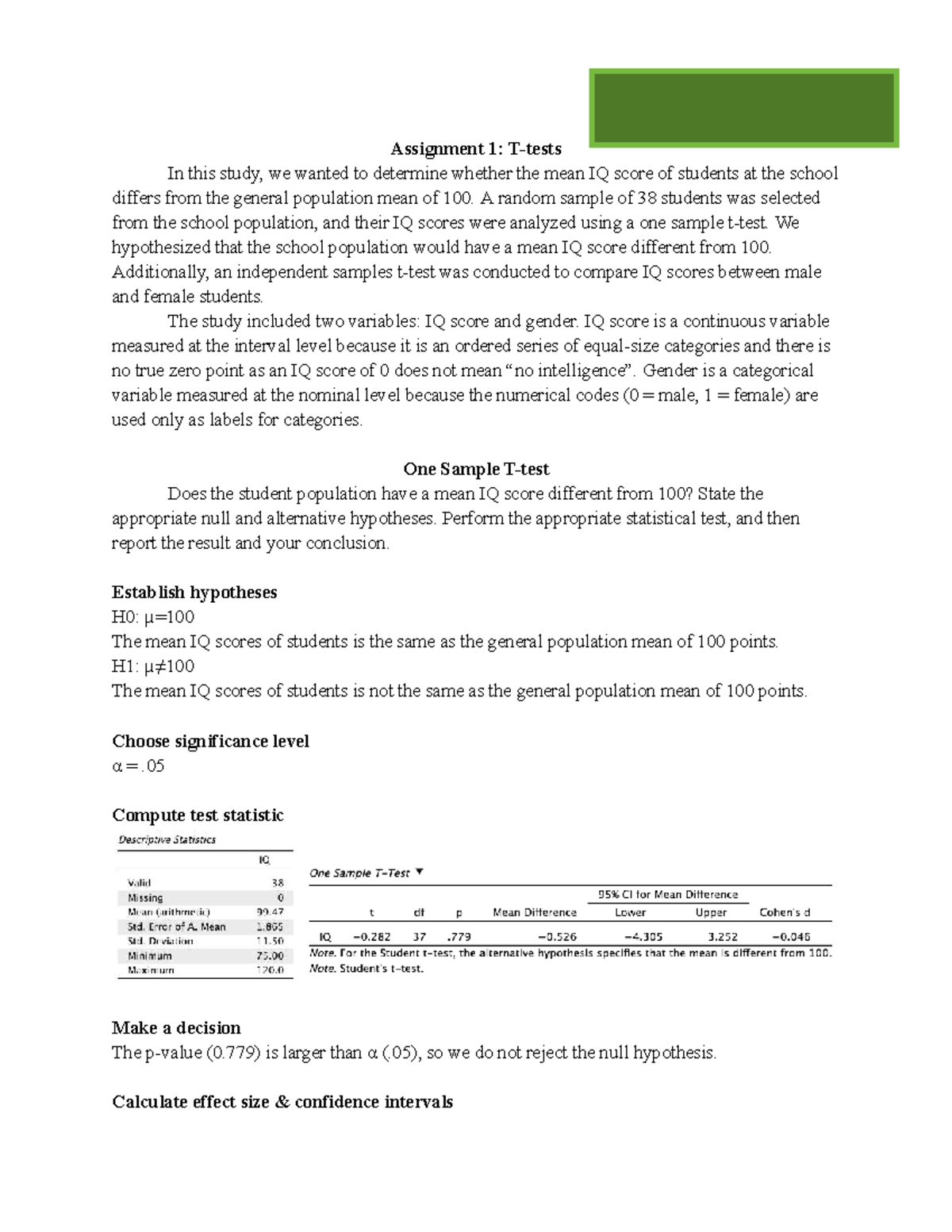 Assignment 1 (260985973): Analyzing IQ Scores in Student Population ...