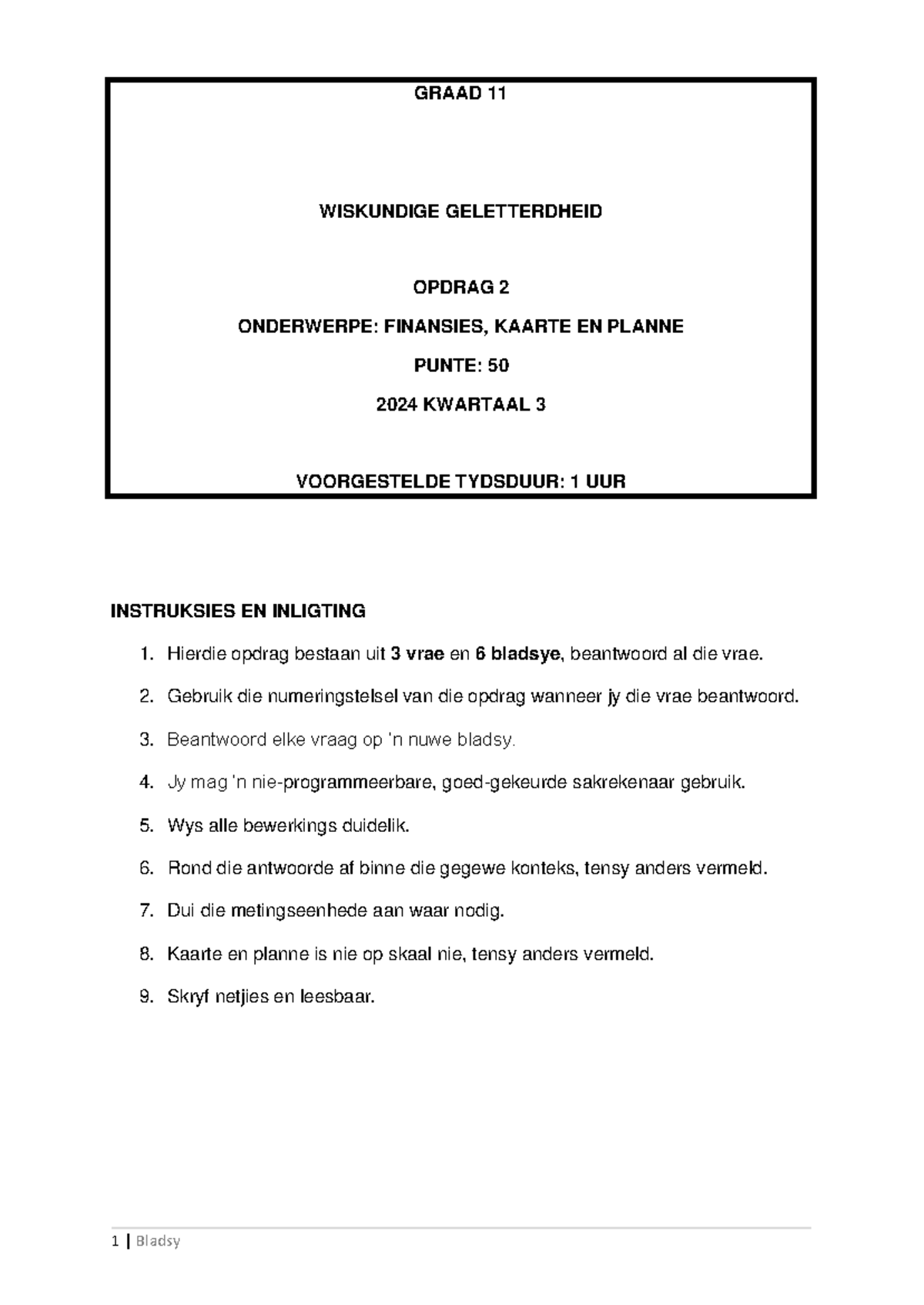 Gr 11 Wiskundige Geletterdheid Opdrag 2: Finansies, Kaart en Planne ...