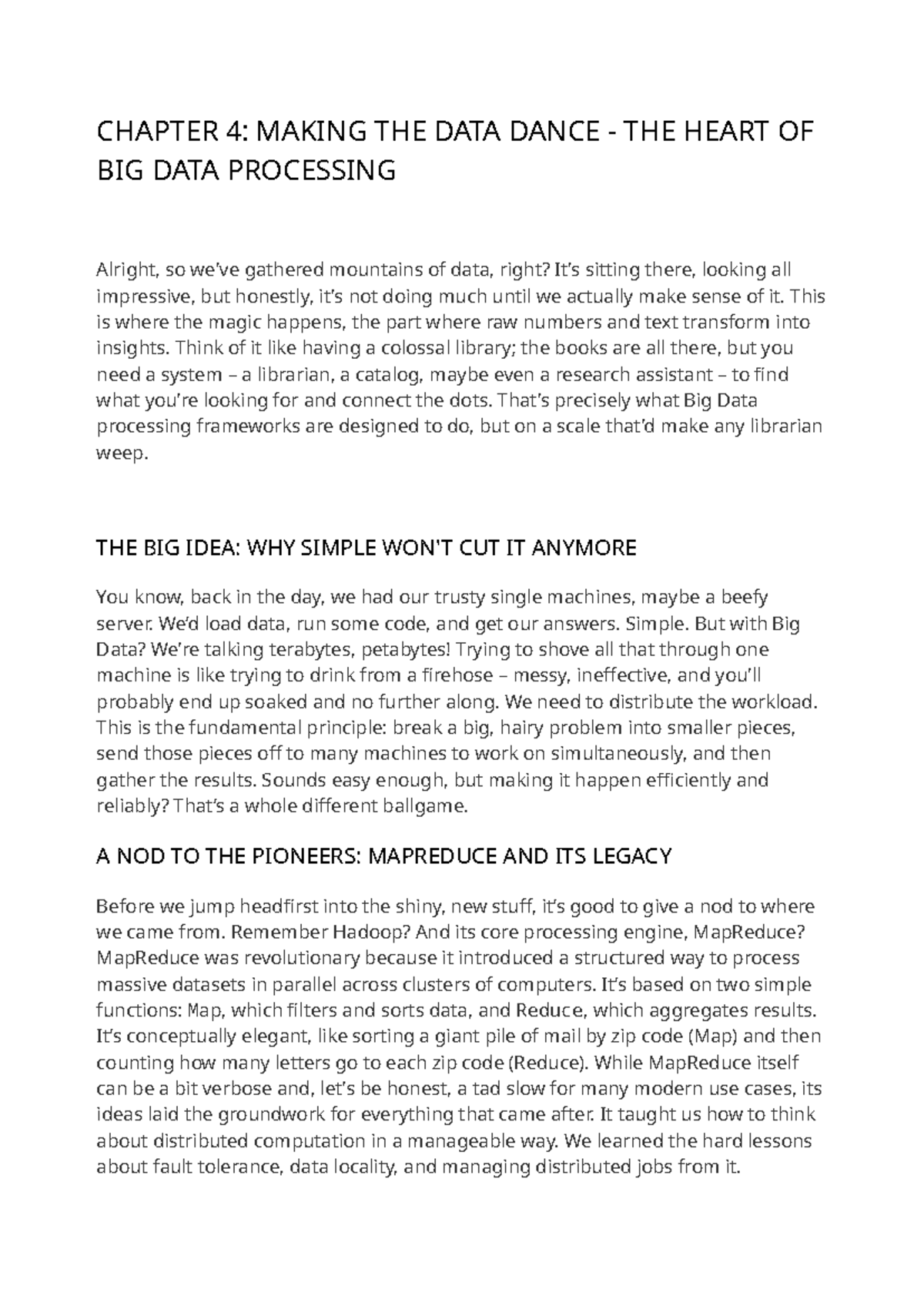 Big Data Analytics (Chapter 4) Review: Making Data Dance - Studocu