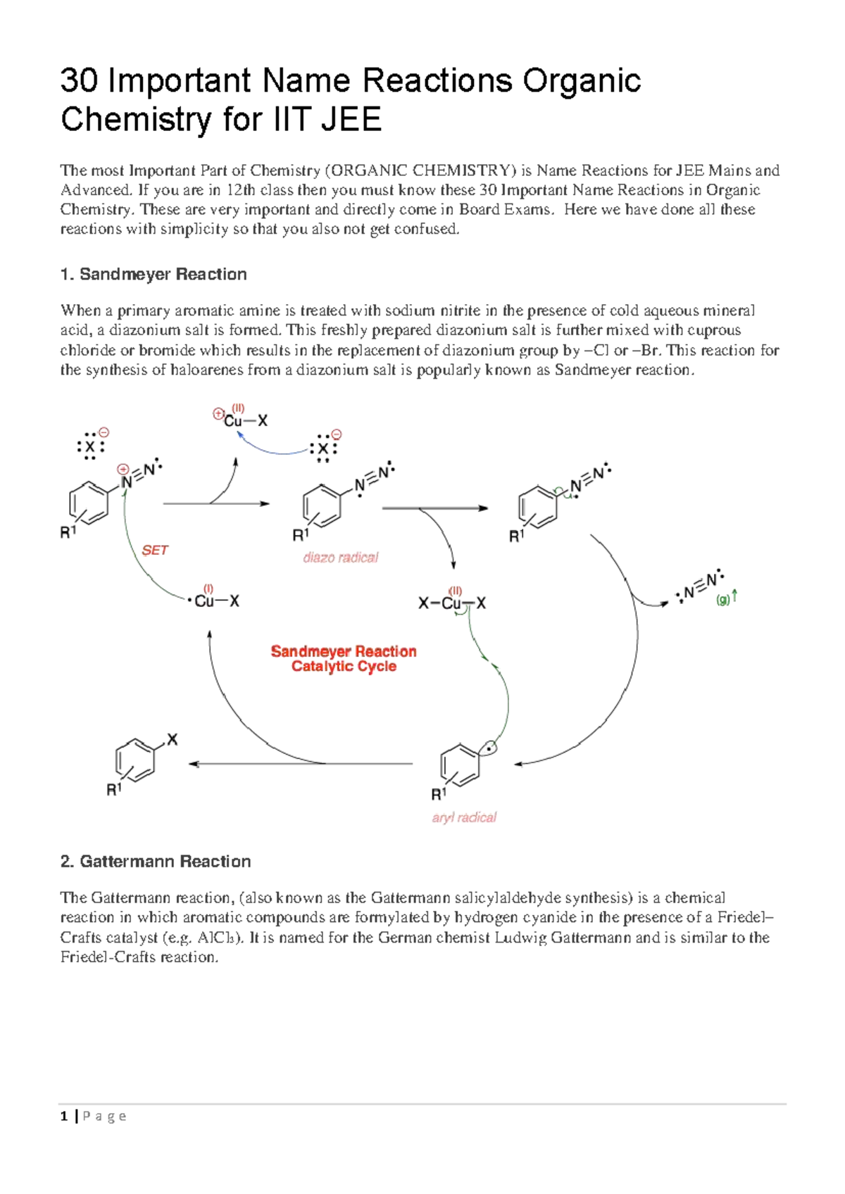 30 Key Name Reactions in Organic Chemistry for IIT JEE - Studocu