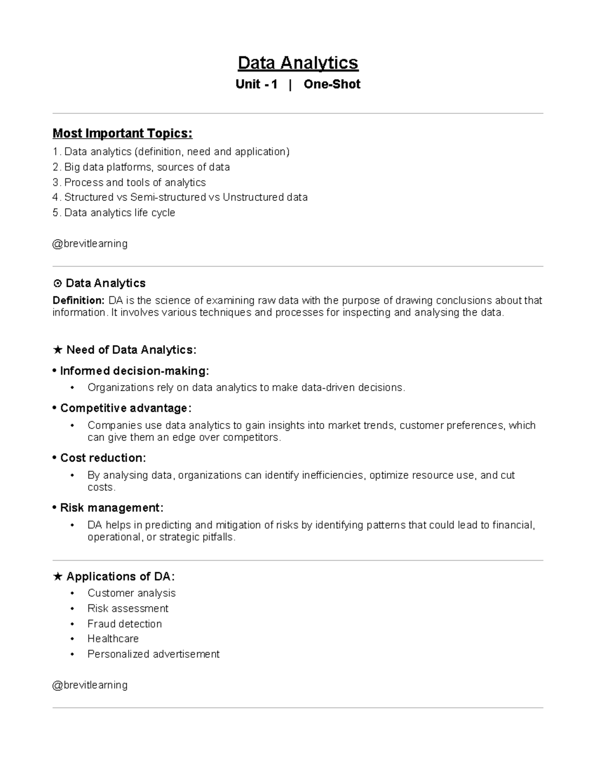 Unit 1 Data Analytics Notes: Key Topics & Insights - Studocu