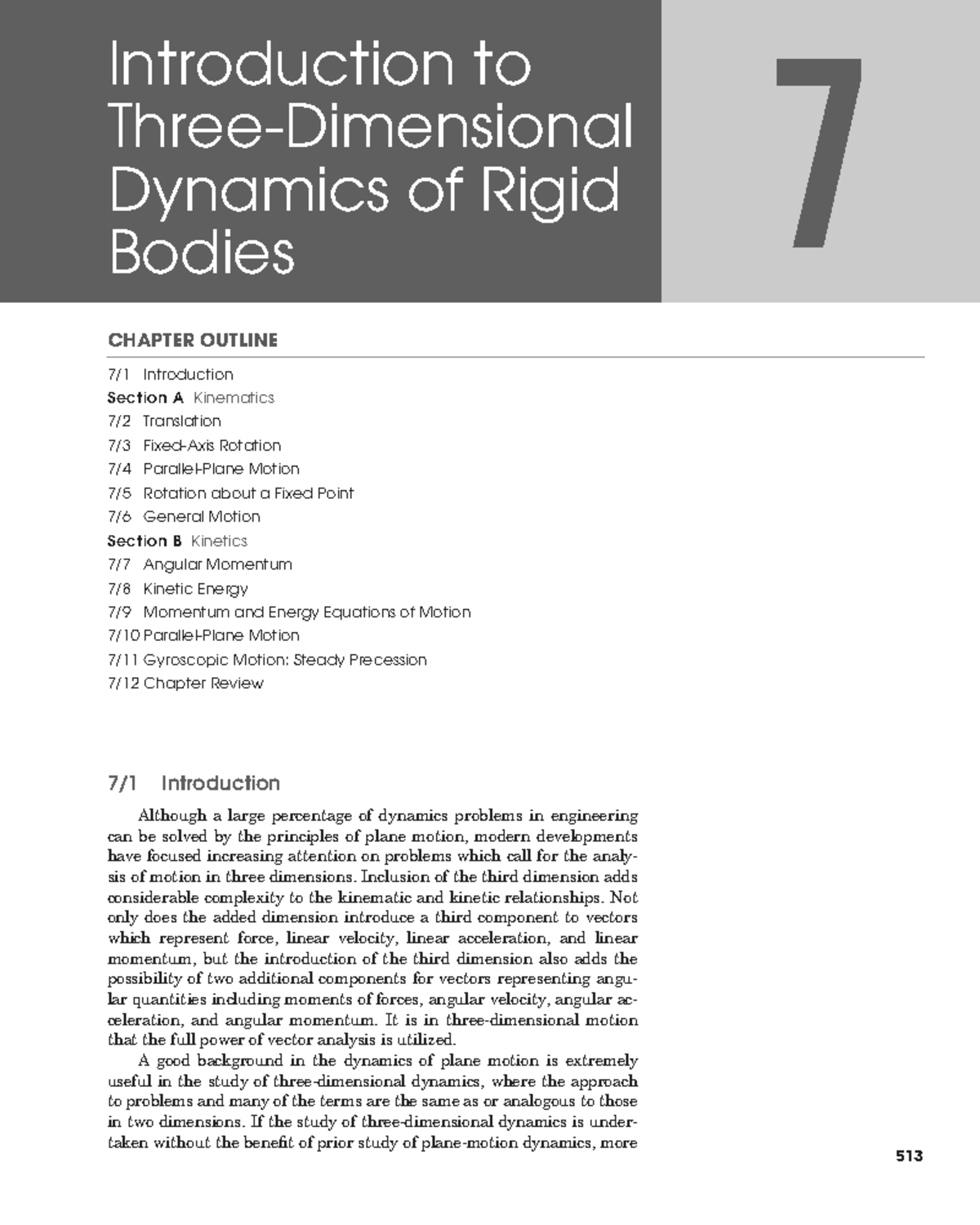DYNAMICS OF RIGID BODIES- INTRODUCTION TO THREE-DIMENSIONAL DYNAMICS OF RIGID BODIES - 513 7/1 ...
