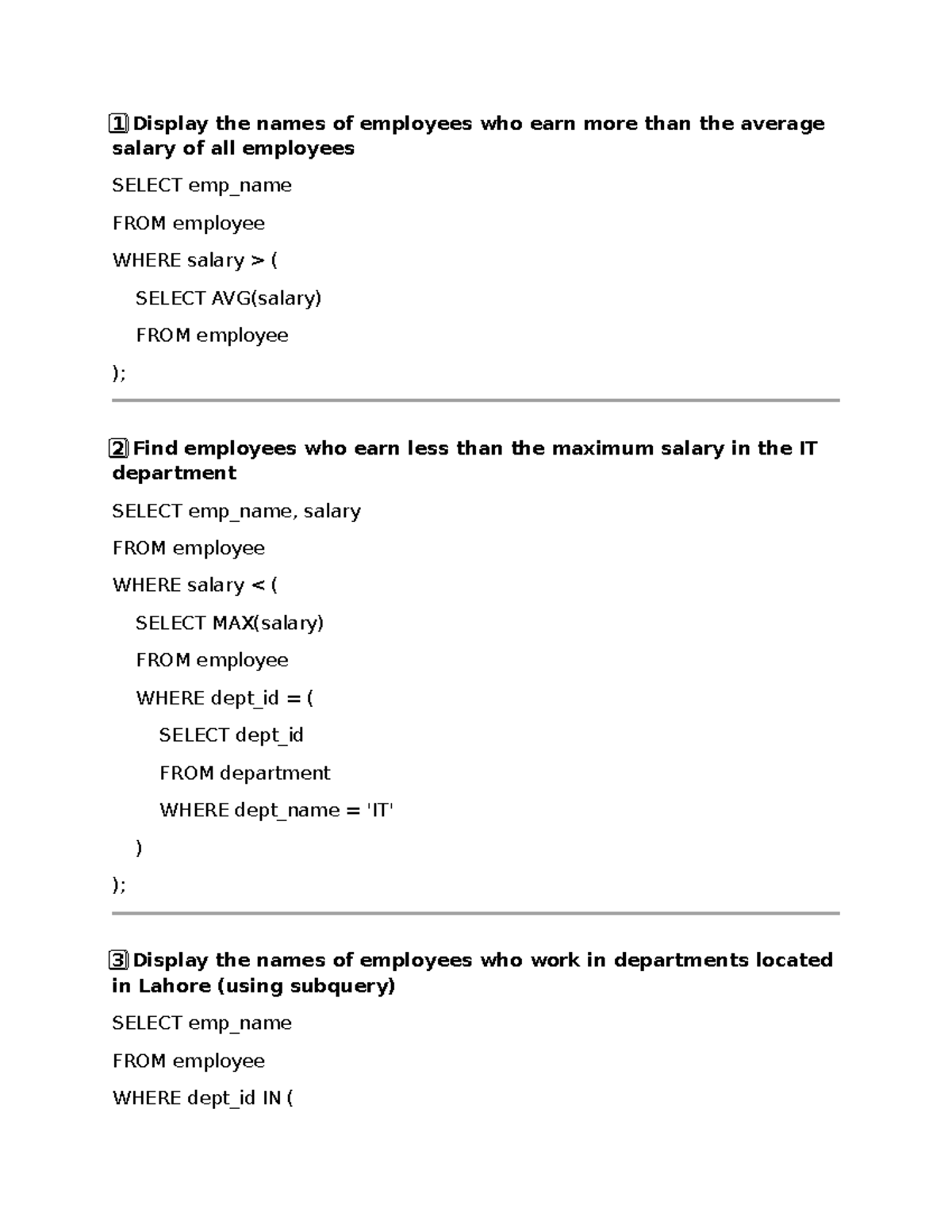 SQL Queries for Nested Subqueries: Solution Guide - Studocu