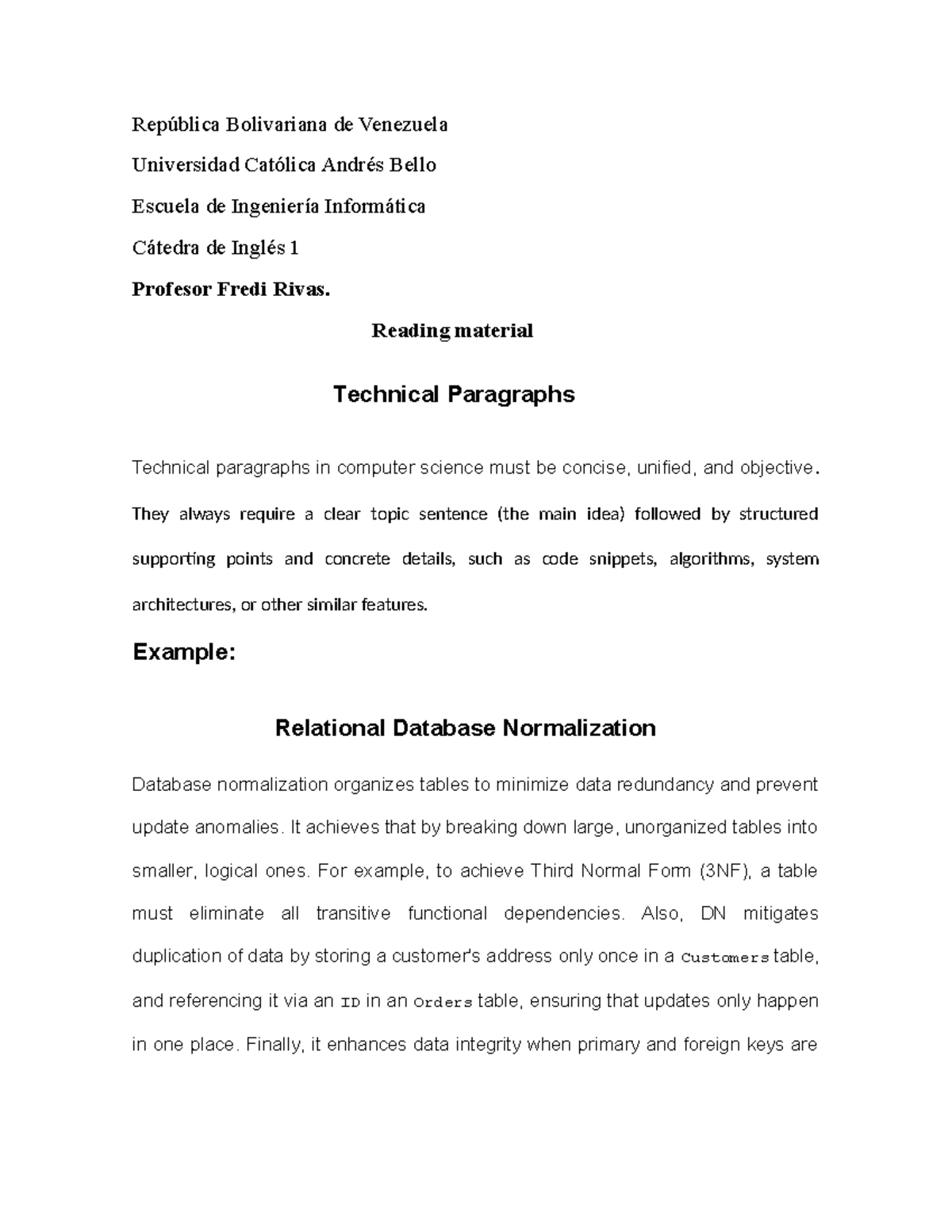 Inglés 1 - Reading Material: Technical Paragraphs in CS - Studocu