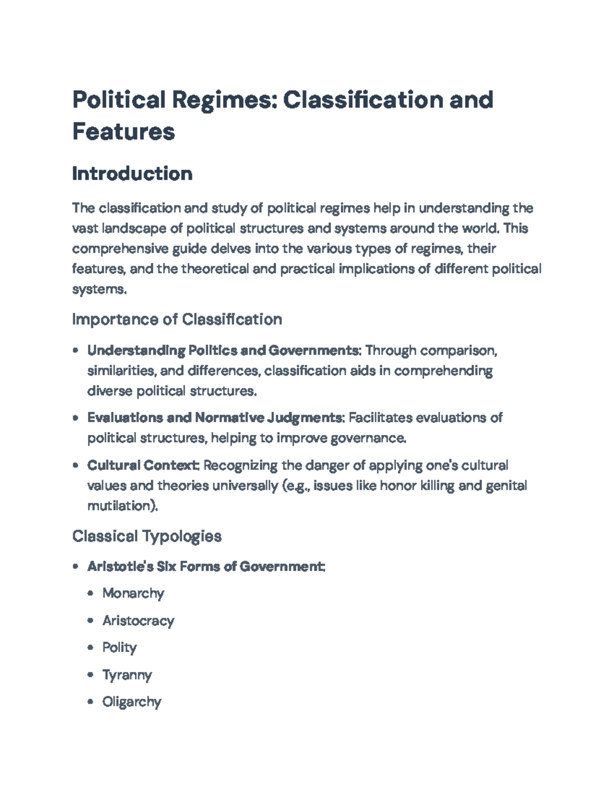 Political Regimes: Types, Features & Modern Implications (POL101) - Studocu