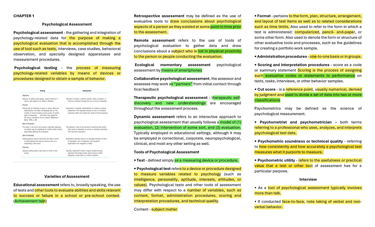 Assessment CHAP 1 6 - CHAPTER 1 Psychological Assessment Psychological ...