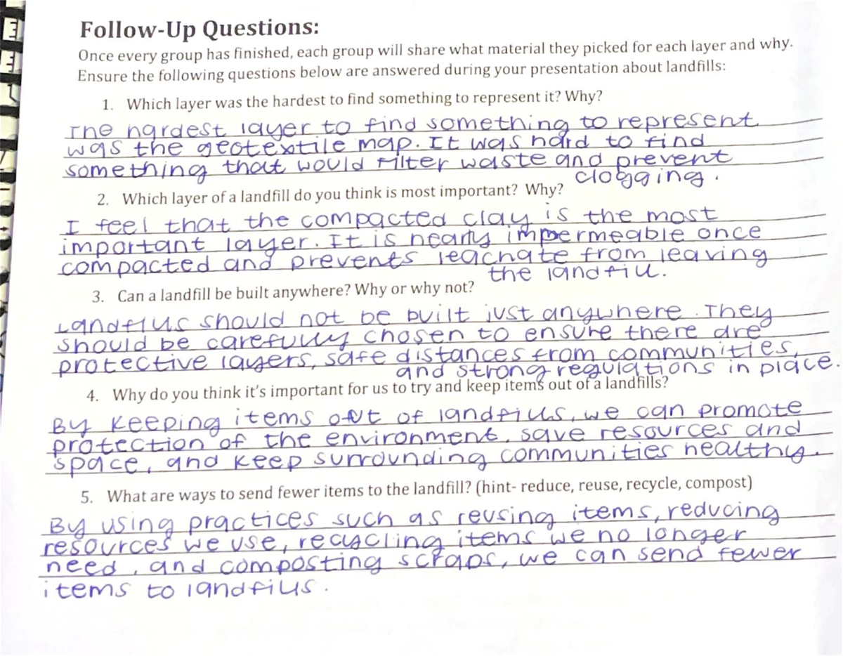 Follow-Up Questions: Landfill Assignment (ENV 101) - Studocu