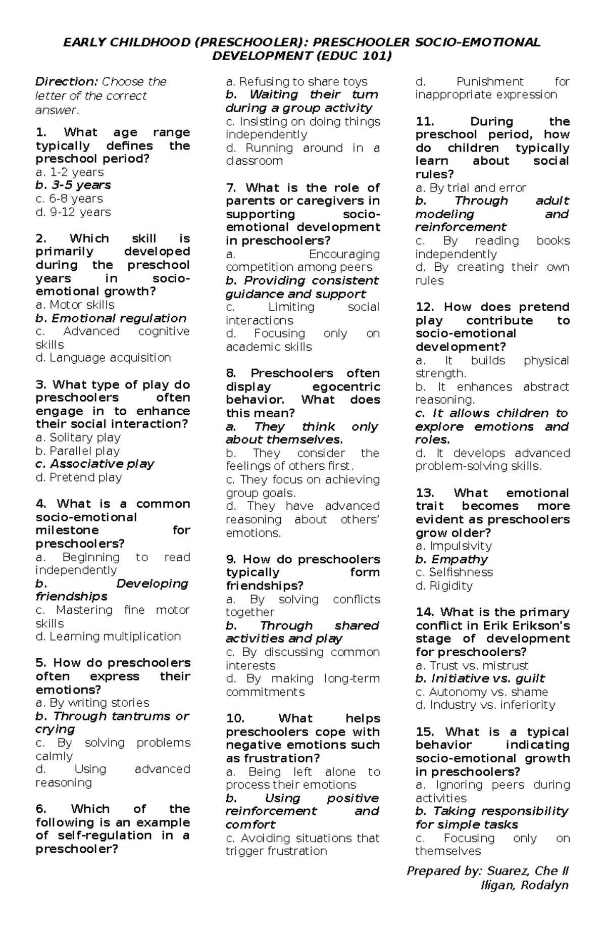 EDUC 101 POST Assessment Answer KEY (1 COPY) - EARLY CHILDHOOD ...