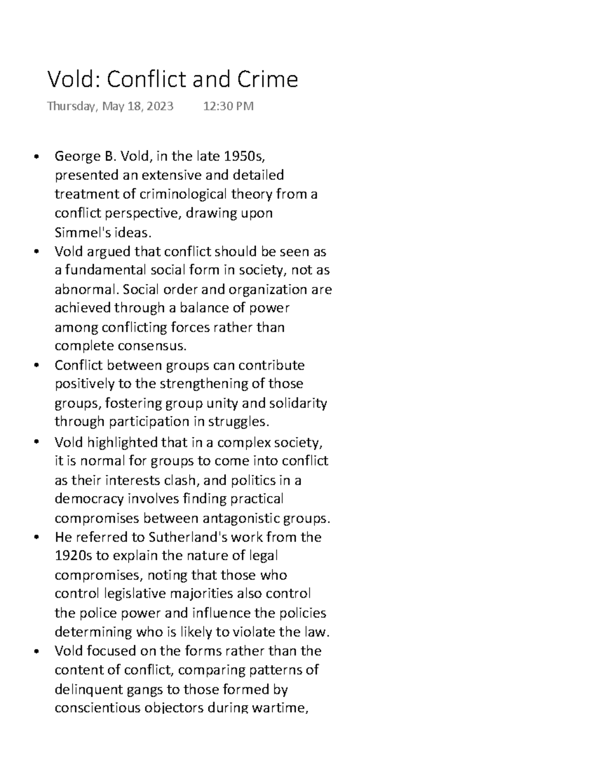 Vold's Conflict Theory: Understanding Crime Dynamics - Studocu