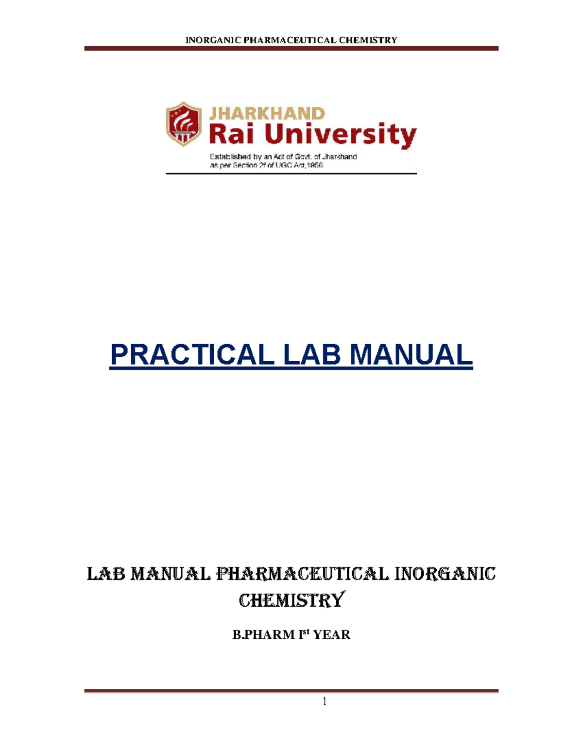 B.PHARM I Year Practical Manual for Inorganic Pharmaceutical Chemistry ...