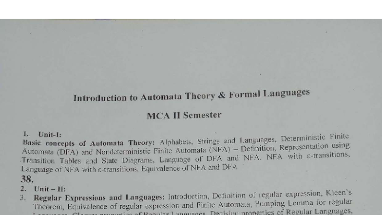 MCA II Sem: Automata Theory Unit 2 Lecture Notes - Studocu