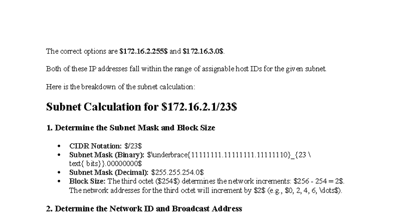 Subnetting Calculations and Valid Host Ranges for Networking - Studocu