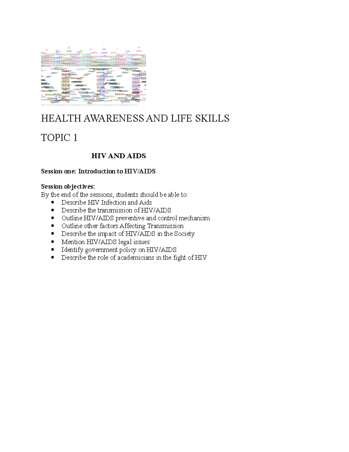 HEA 101: Health Awareness Notes on HIV/AIDS (Part One) - Studocu