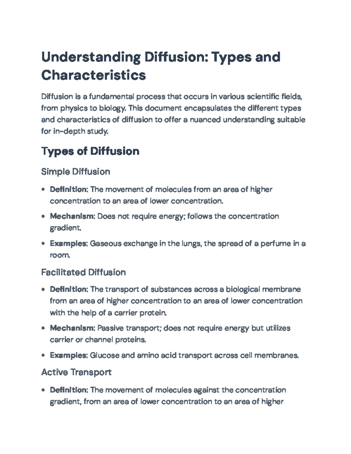 Understanding Types and Characteristics of Diffusion in Biology ...