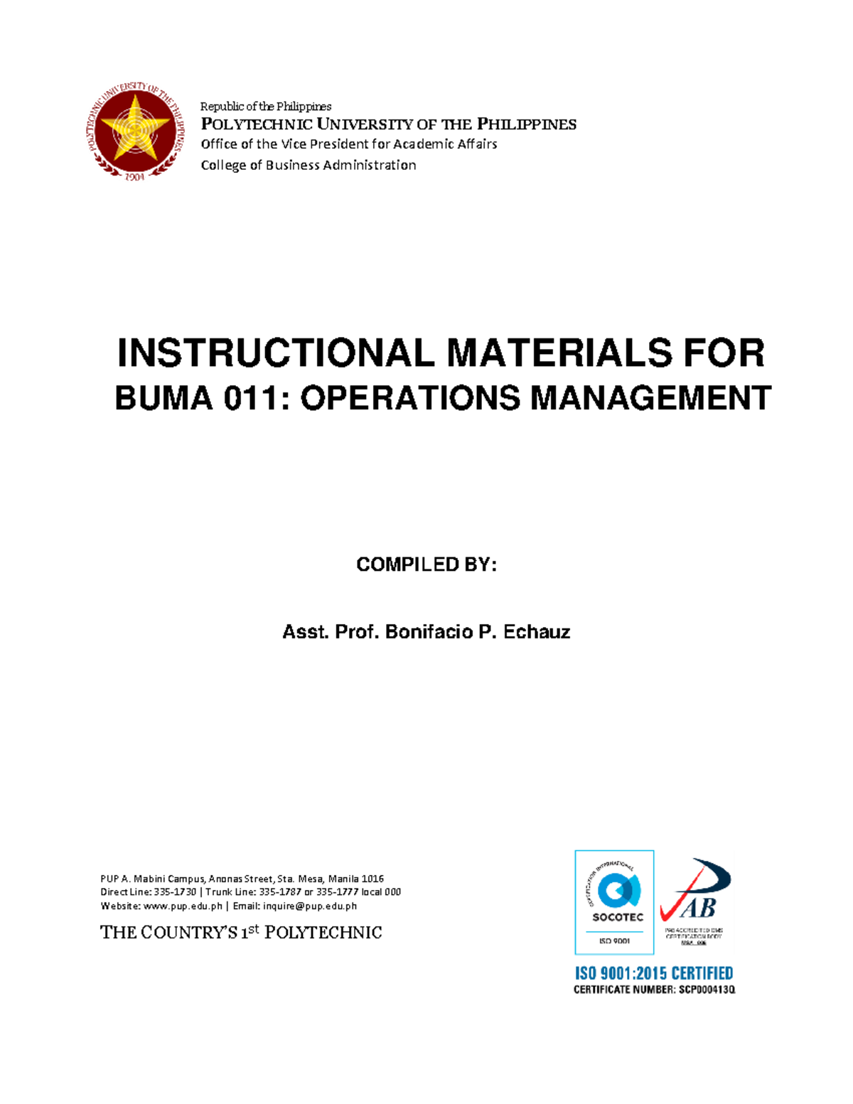 BUMA 011: Comprehensive Overview of Operations Management TQM - Studocu