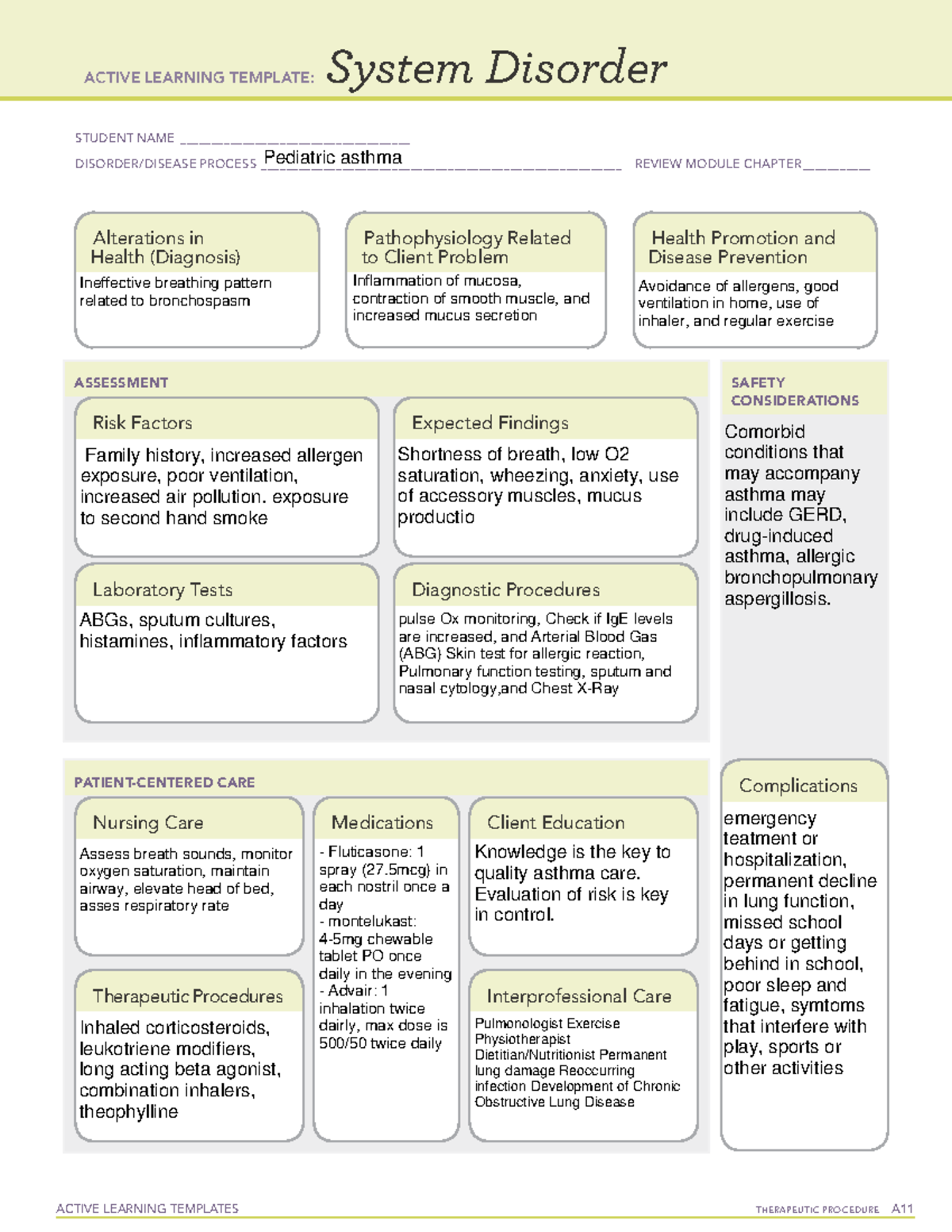 Pediatric asthma system disorder template - ACTIVE LEARNING TEMPLATES ...
