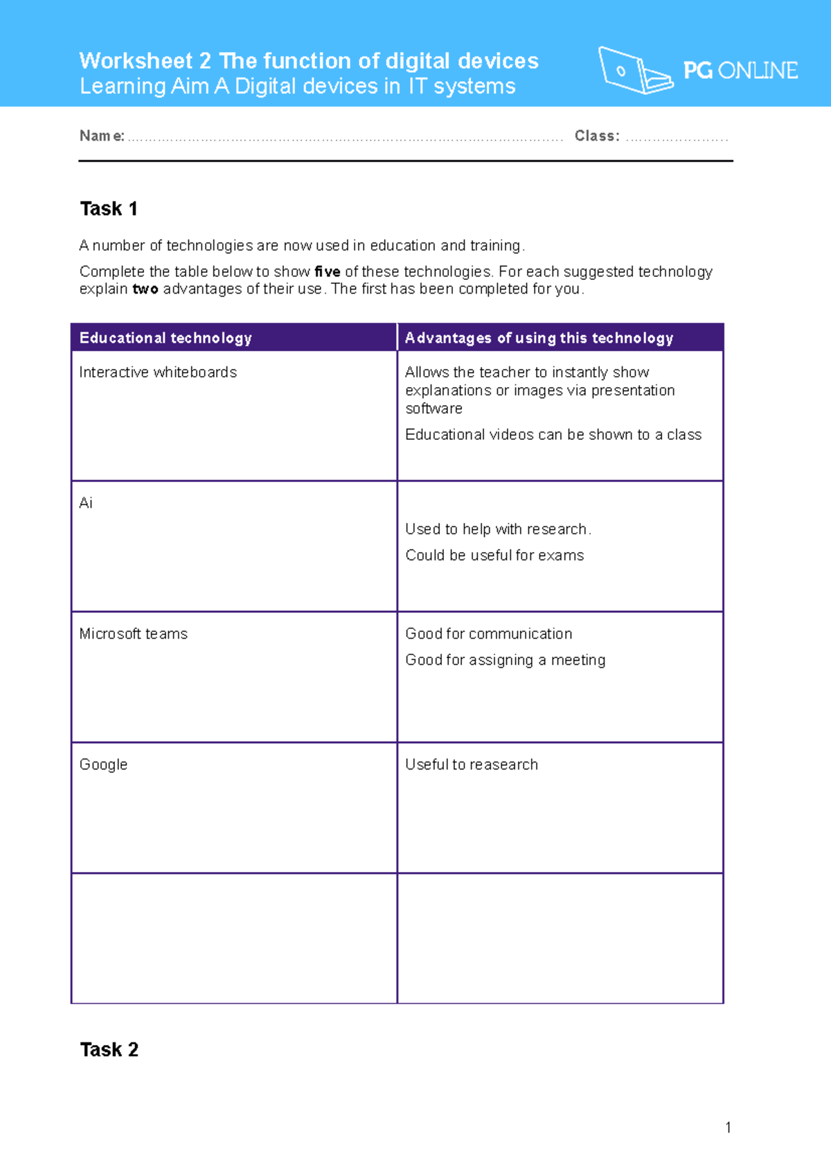 Digital Devices in IT Systems Worksheet 2 - Topic 2 - Studocu