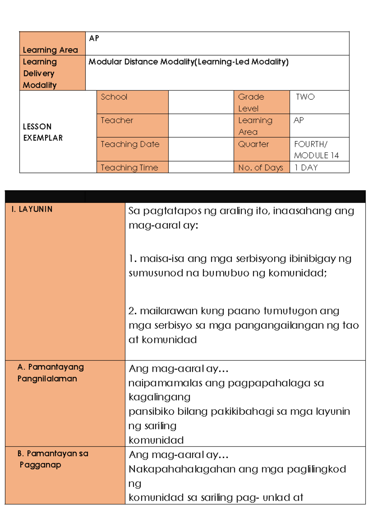 Cot AP 2 M14 Q4 - Detailed Lesson Plan on Community Services - Studocu