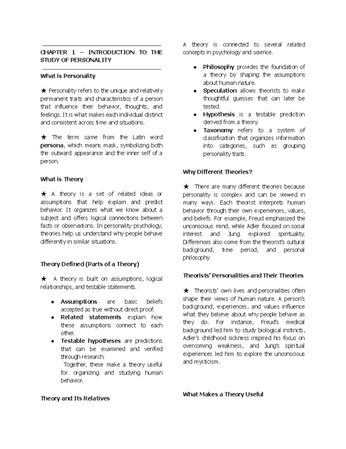 CHAPTER 1: INTRODUCTION TO PERSONALITY STUDY (PSY 101) - Studocu