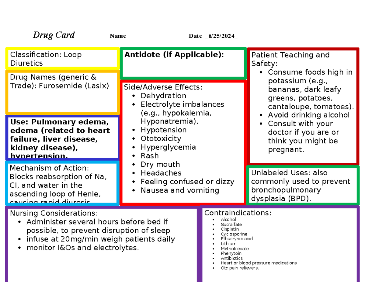 Week+8+drug+cards - Drug cards - Drug Card Name Date 6/25/2024 Patient ...
