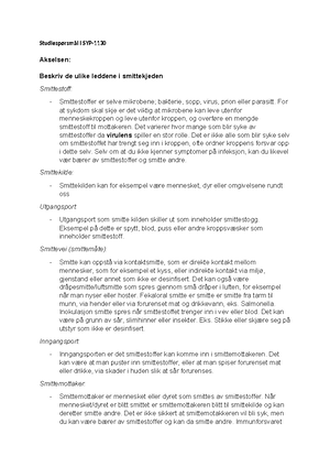 [Solved] hva er smitte kjeden - Hygiene og mikrobiologi (SYP 1130 ...