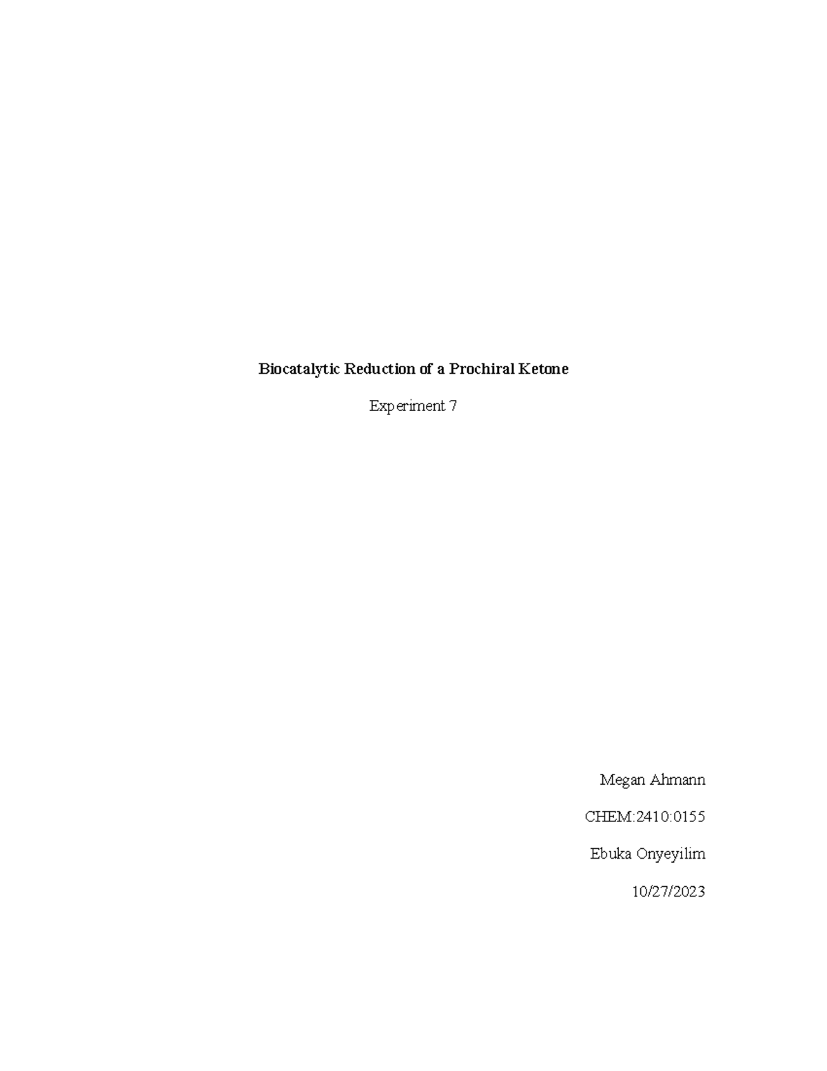 CHEM:2410 Biocatalytic Reduction of 3-Methoxyacetophenone - Exp 7 - Studocu